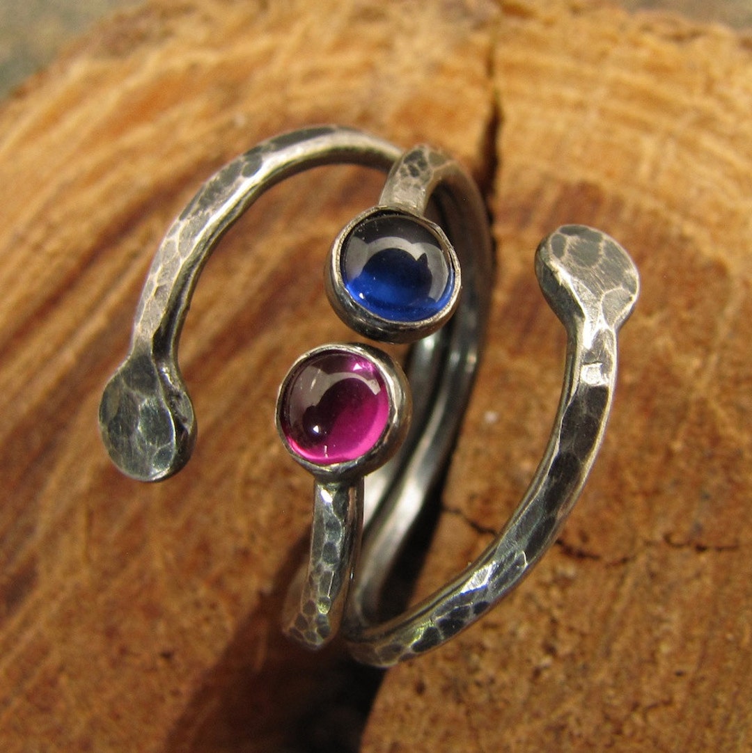 Blue Sapphire and Ruby Stacking Rings, Set of 2 - Etsy