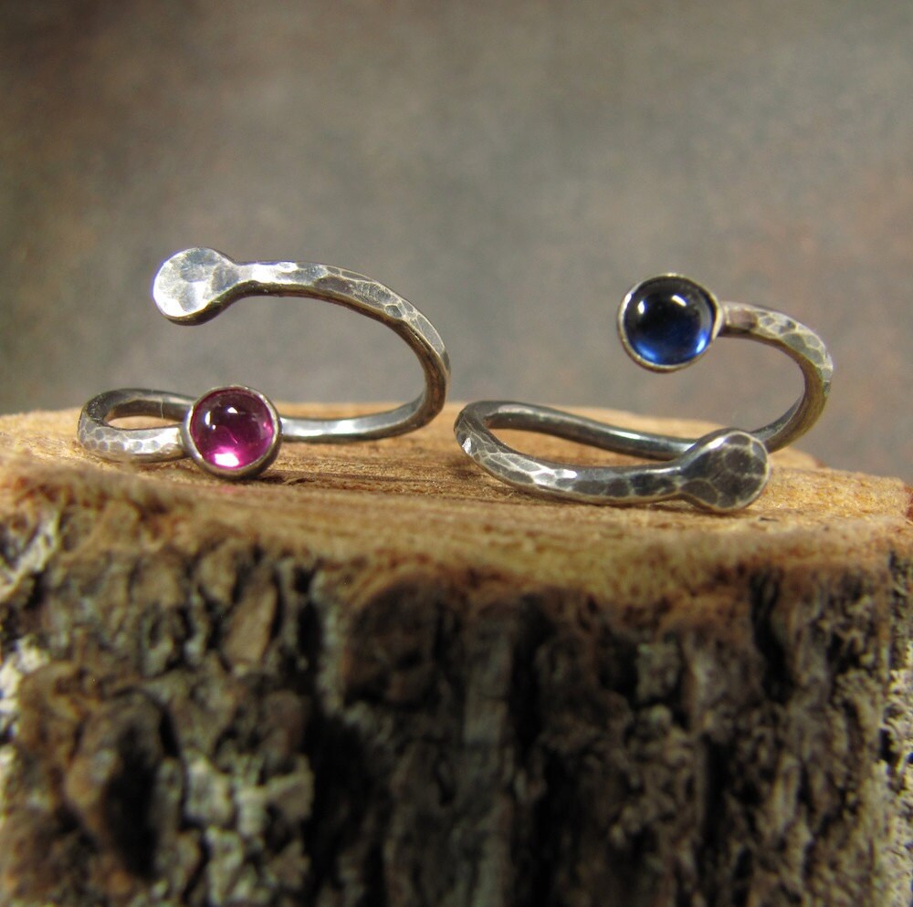 Blue Sapphire and Ruby Stacking Rings, Set of 2 - Etsy