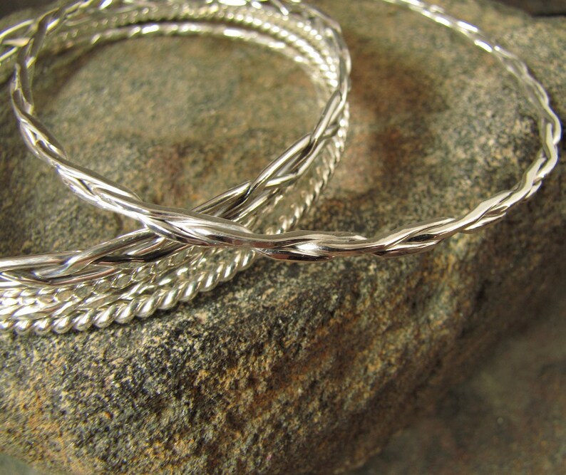 Square Braided Argentium Sterling Silver Bangle Bracelet - Etsy