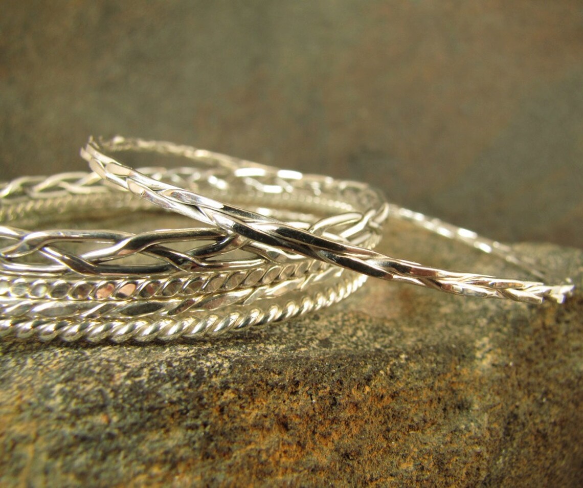 Square Braided Argentium Sterling Silver Bangle Bracelet - Etsy