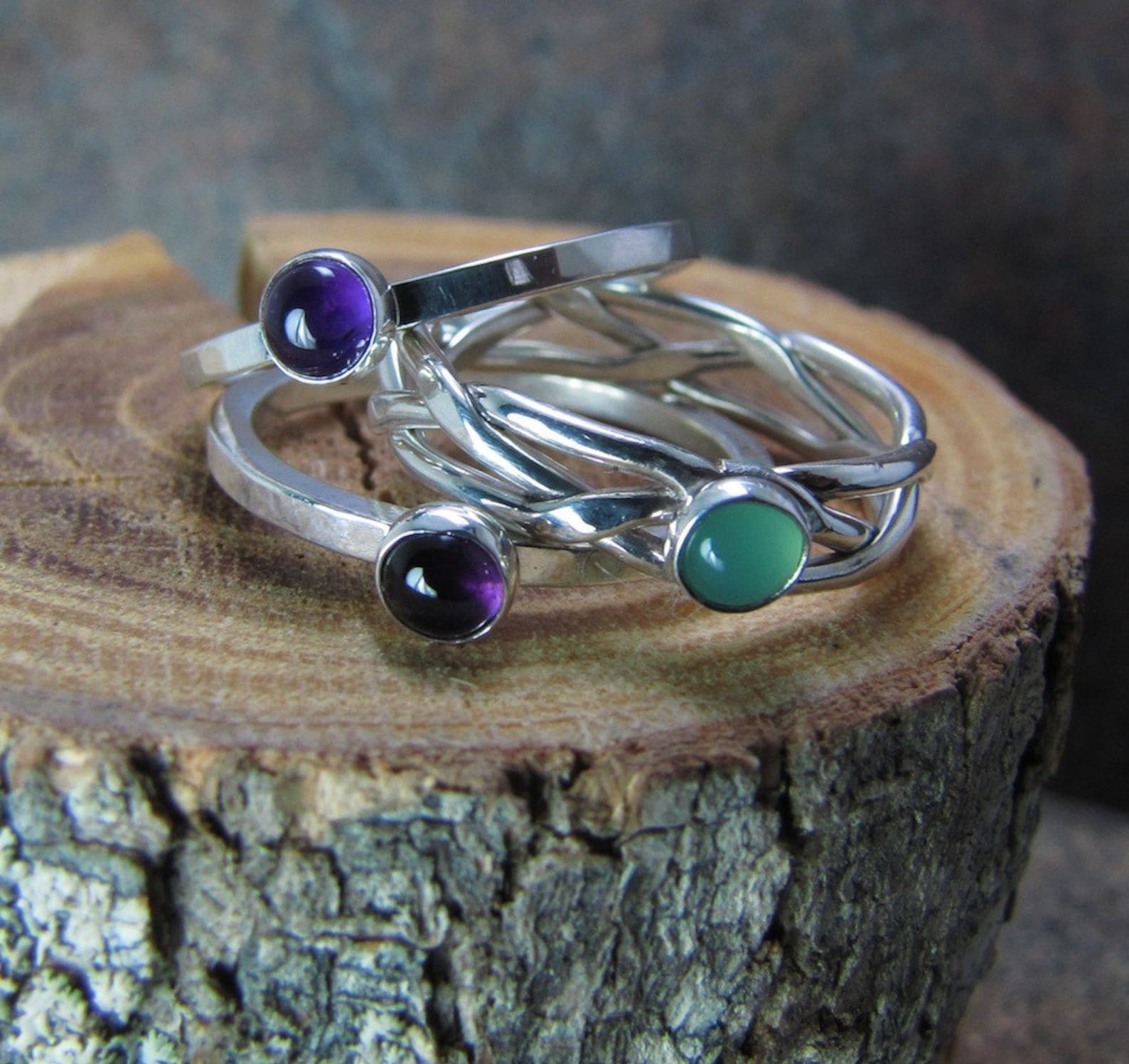 Argentium Silver Stacking Ring Set With Gemstones - Etsy