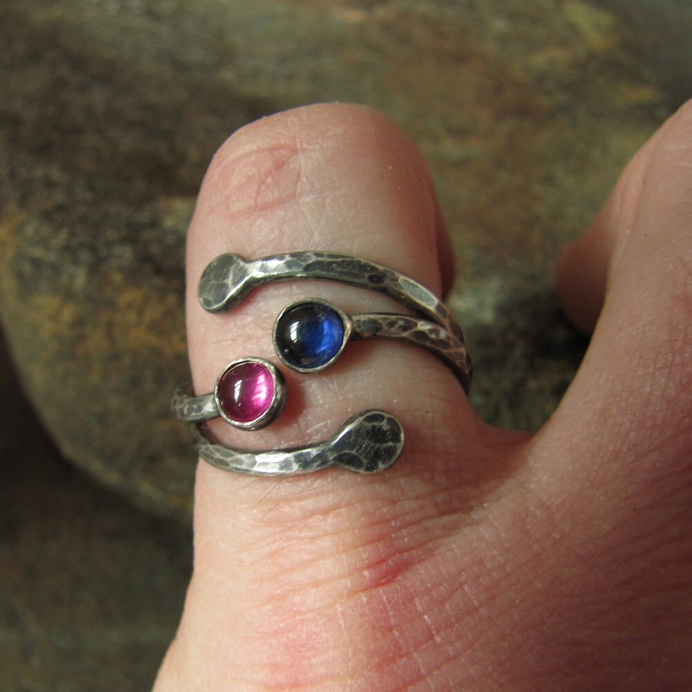 Blue Sapphire and Ruby Stacking Rings, Set of 2 - Etsy