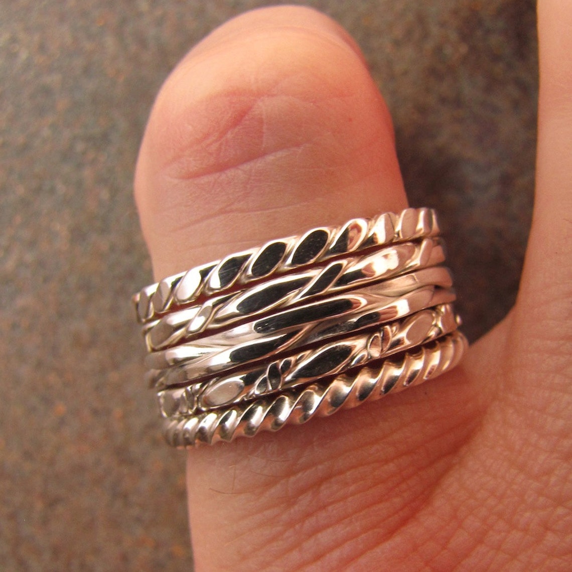 Square Braided Silver Stacking Ring - Etsy