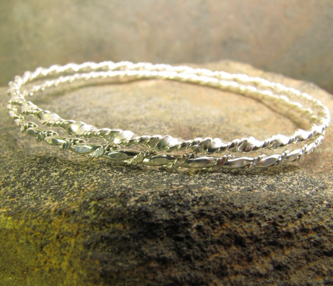 Double Twisted Argentium Sterling Silver Bangle Bracelet - Etsy