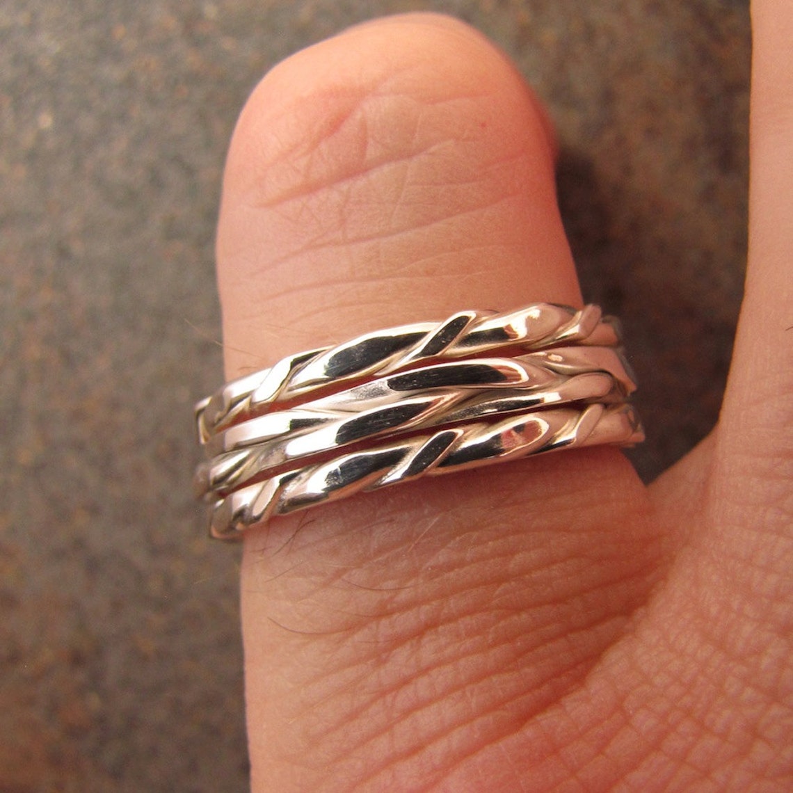 Square Braided Silver Stacking Ring - Etsy