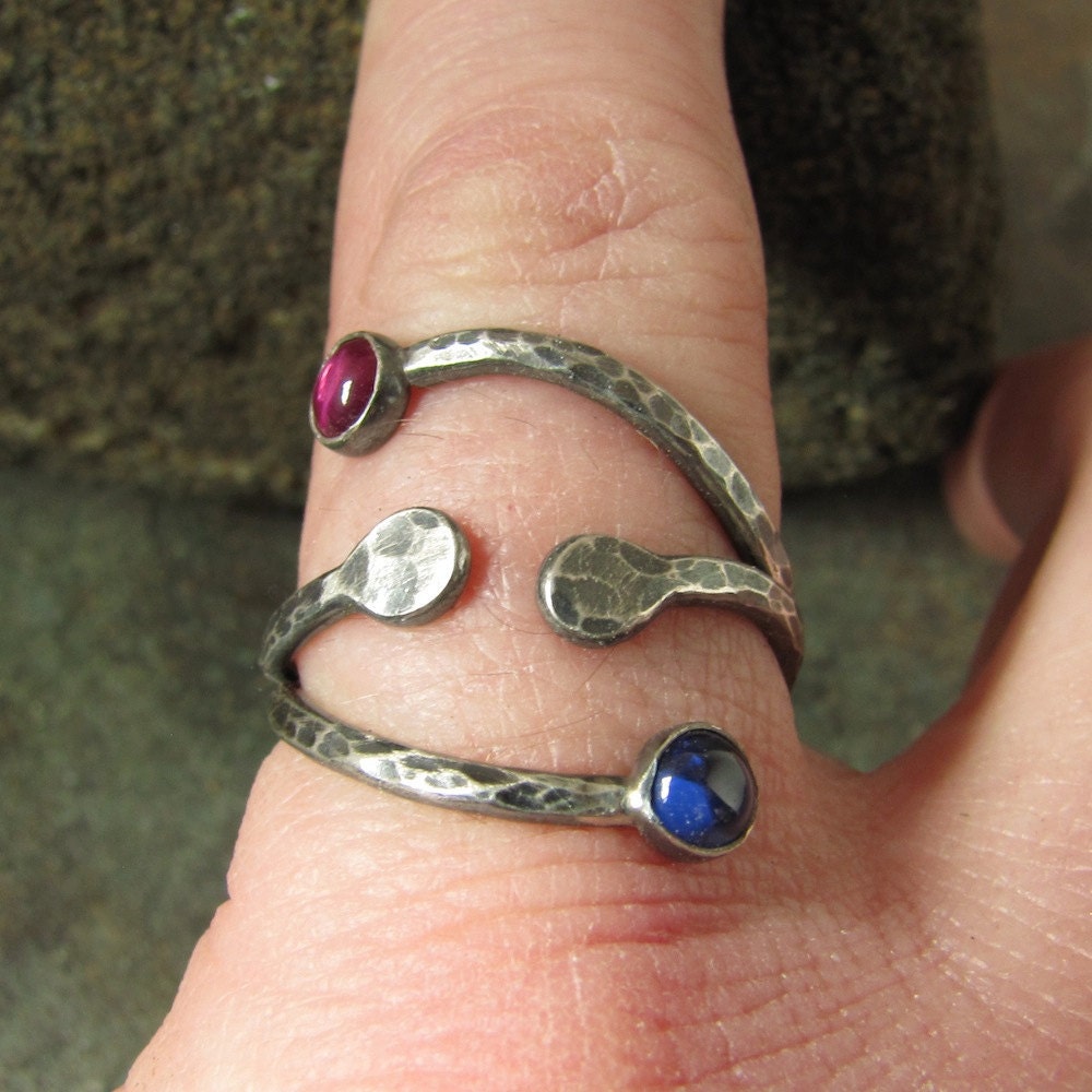 Blue Sapphire and Ruby Stacking Rings, Set of 2 - Etsy