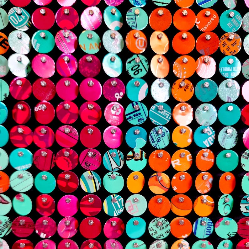 Recycled Soda Can Mosaic: 3D Abstract Wall Decor, Orange Maroon Seafoam ...