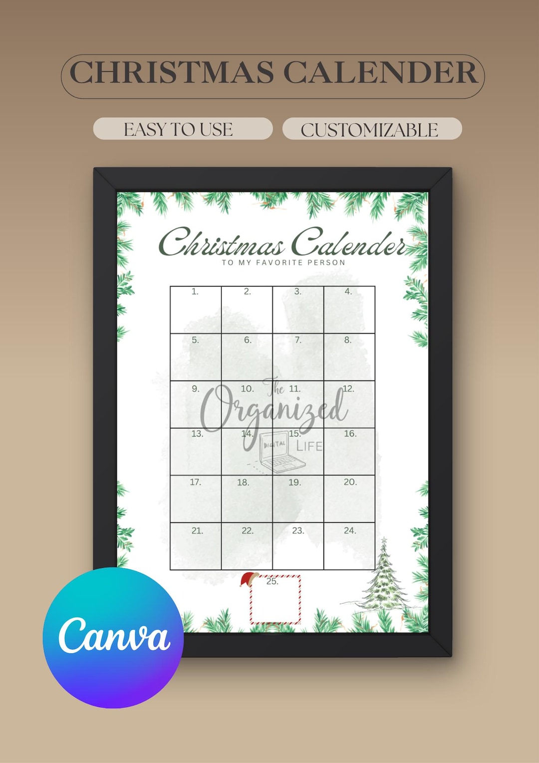 Editable Advent Calendar Canva Template | DIY Custom Christmas ...