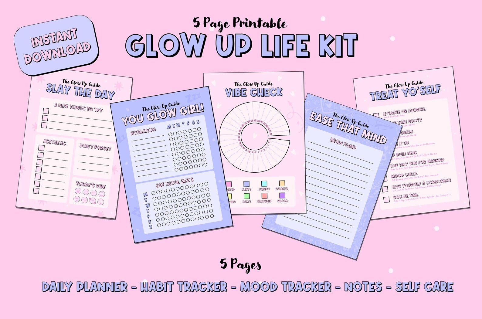 The Glow up Life Planner Kit Colourful Self-care & Mood Tracker ...