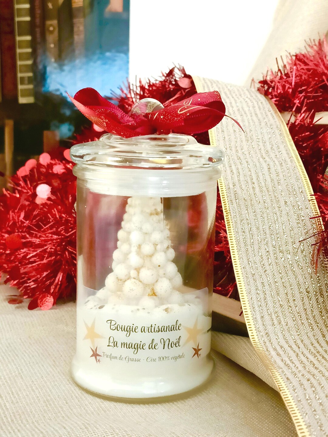 Scented Christmas Candle in Candy Box With Fir Tree and Ball Decoration ...