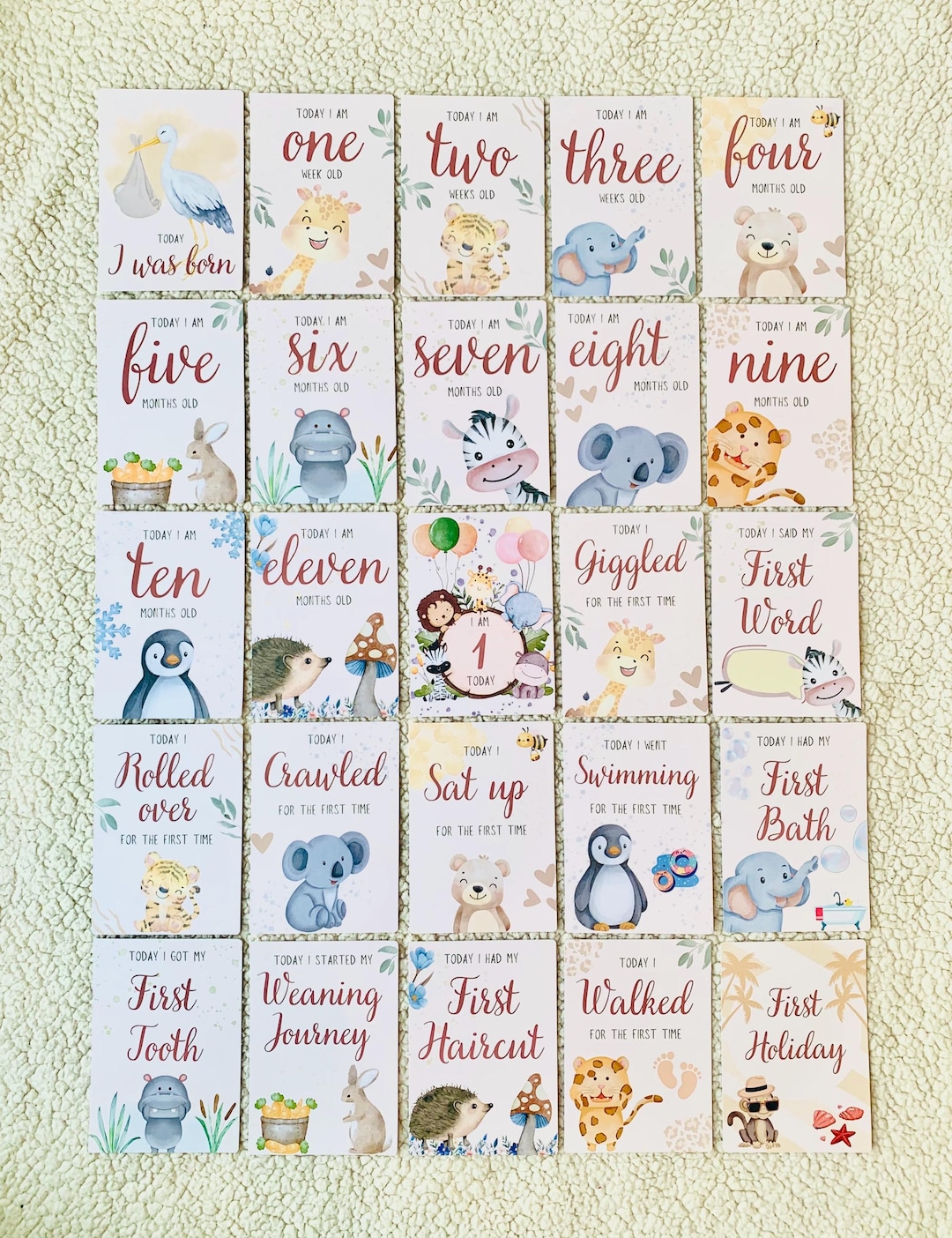 25 Jungle Safari Baby Milestone Cards – Celebrate Baby’s 1st Year ...