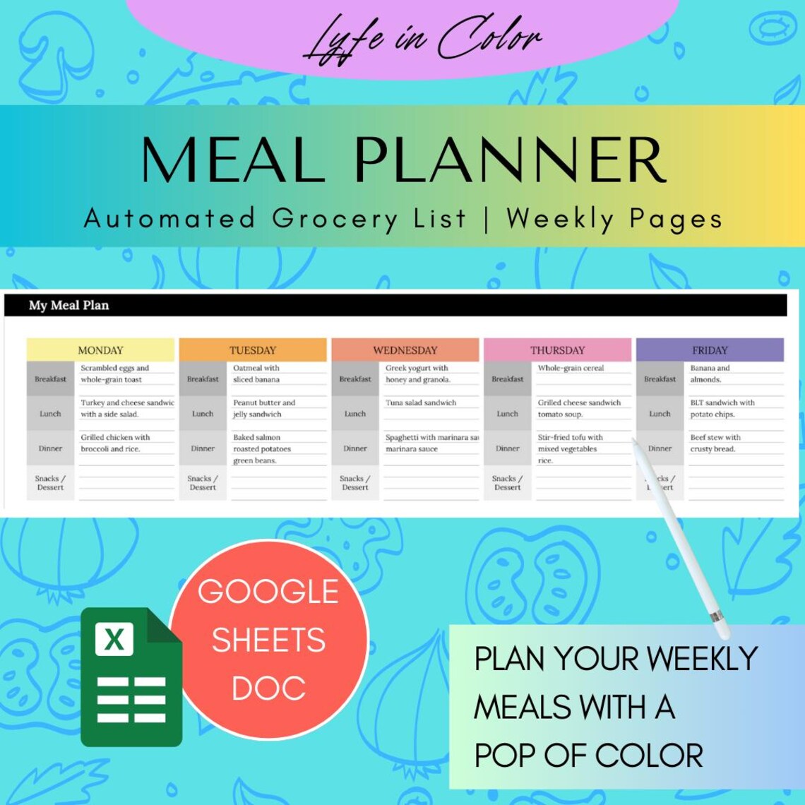 Weekly Meal Planner With Automated Grocery List (google Sheets Template ...