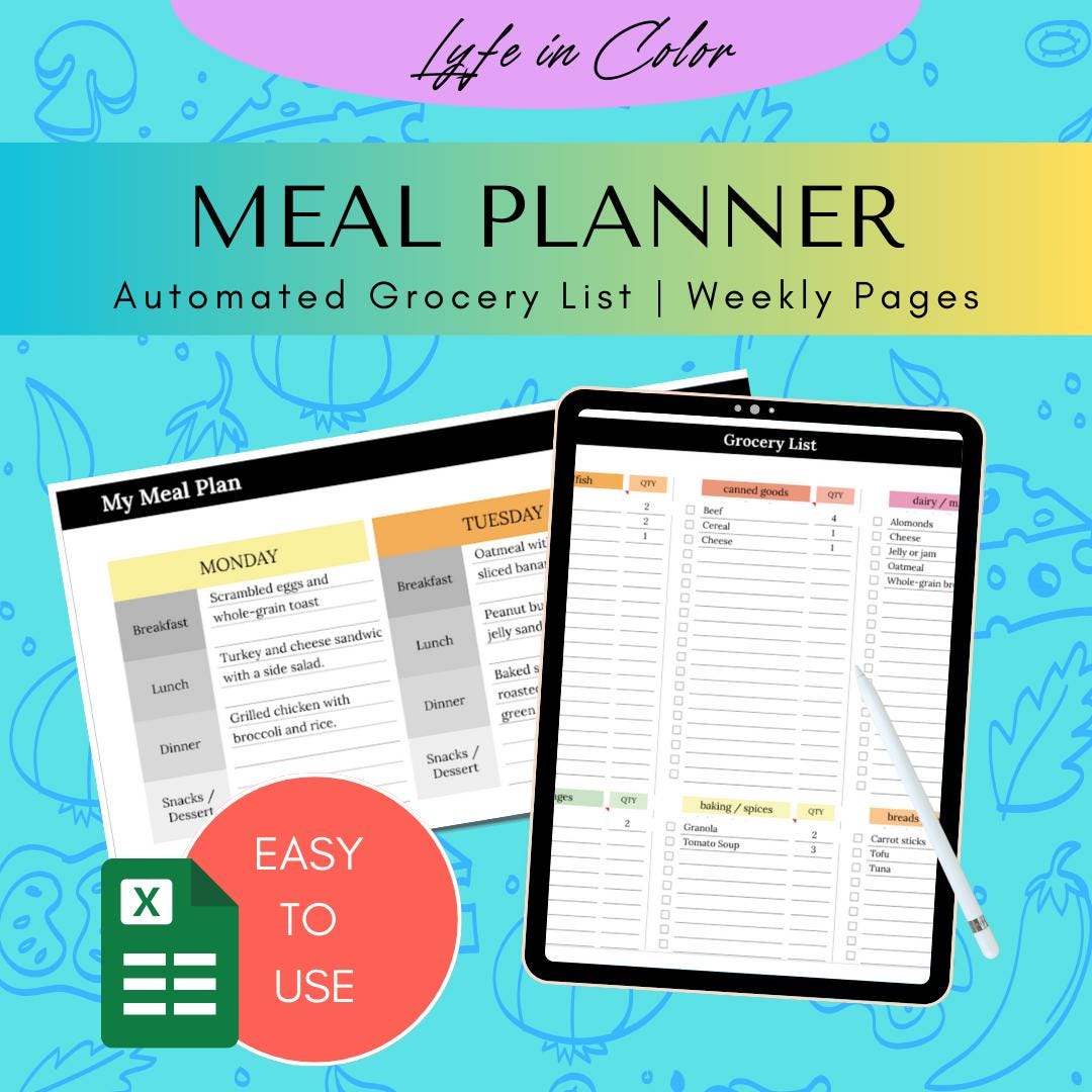 Weekly Meal Planner With Automated Grocery List (google Sheets Template ...
