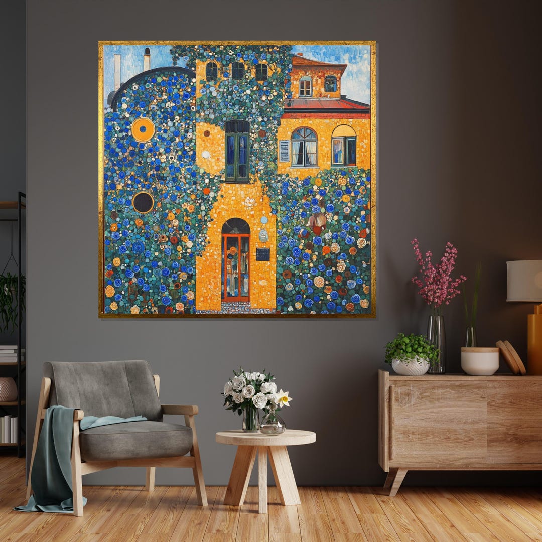 Gustav Klimt,colorful Mosaic House, Floral Art Home Canvas, Abstract ...