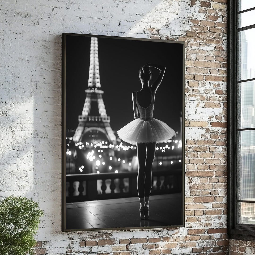 Ballet in Paris Canvas, Ballerina Eiffel Tower Art, Night Dance Wall ...