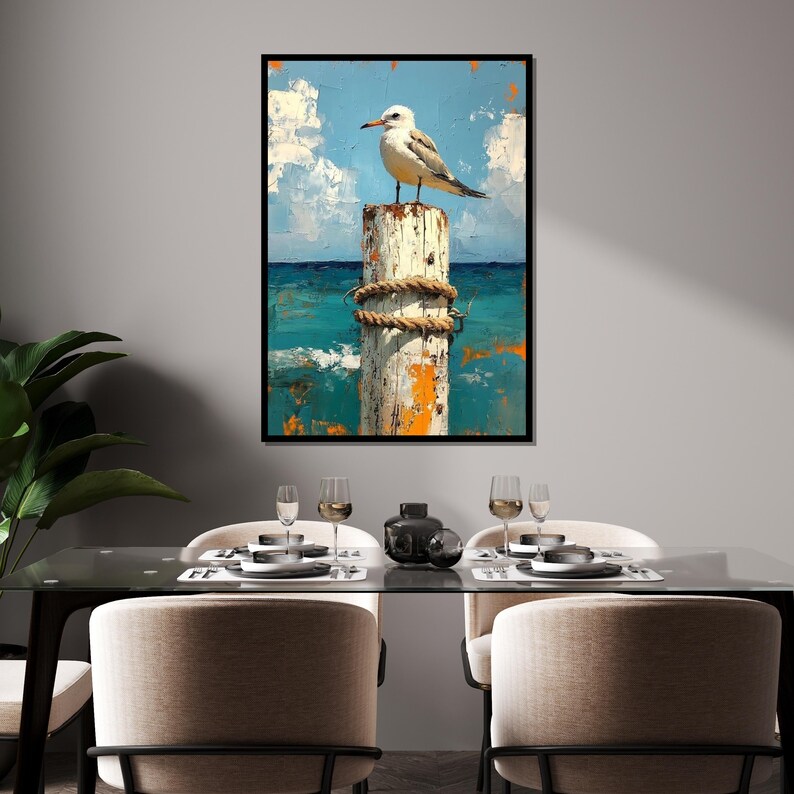 Seagull Ocean Canvas, Coastal Bird Art, Beach Vibe Wall Print, Seaside ...