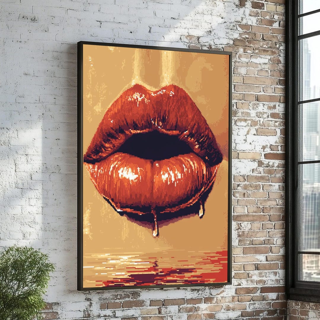 Dripping Lips Canvas, Glossy Lips Art, Wall Art Canvas Design, Bold ...