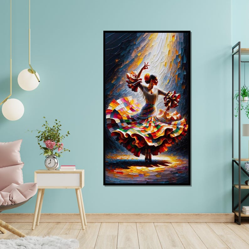Colorful Flamenco Dancer Canvas, Multicolor Dance Art, Wall Art Canvas Design, Vibrant Flamenco ...