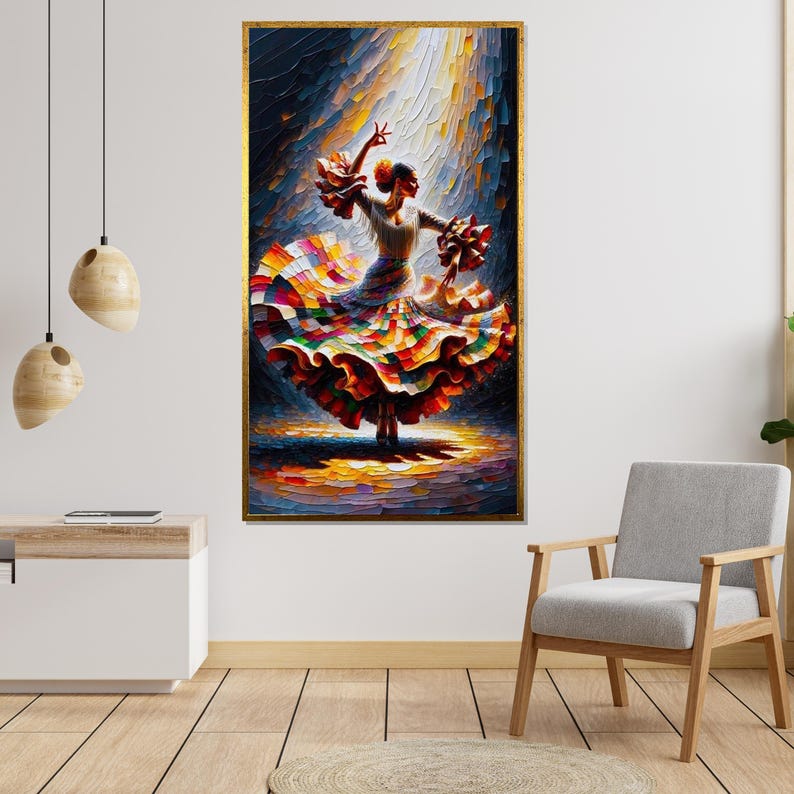 Colorful Flamenco Dancer Canvas, Multicolor Dance Art, Wall Art Canvas ...