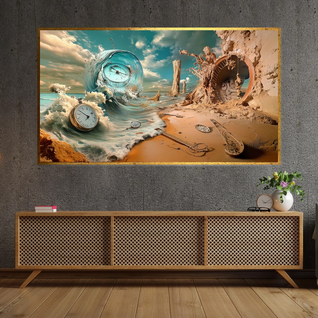 Surreal Time Distortion Canvas, Melting Clocks Wall Art, Dreamscape ...