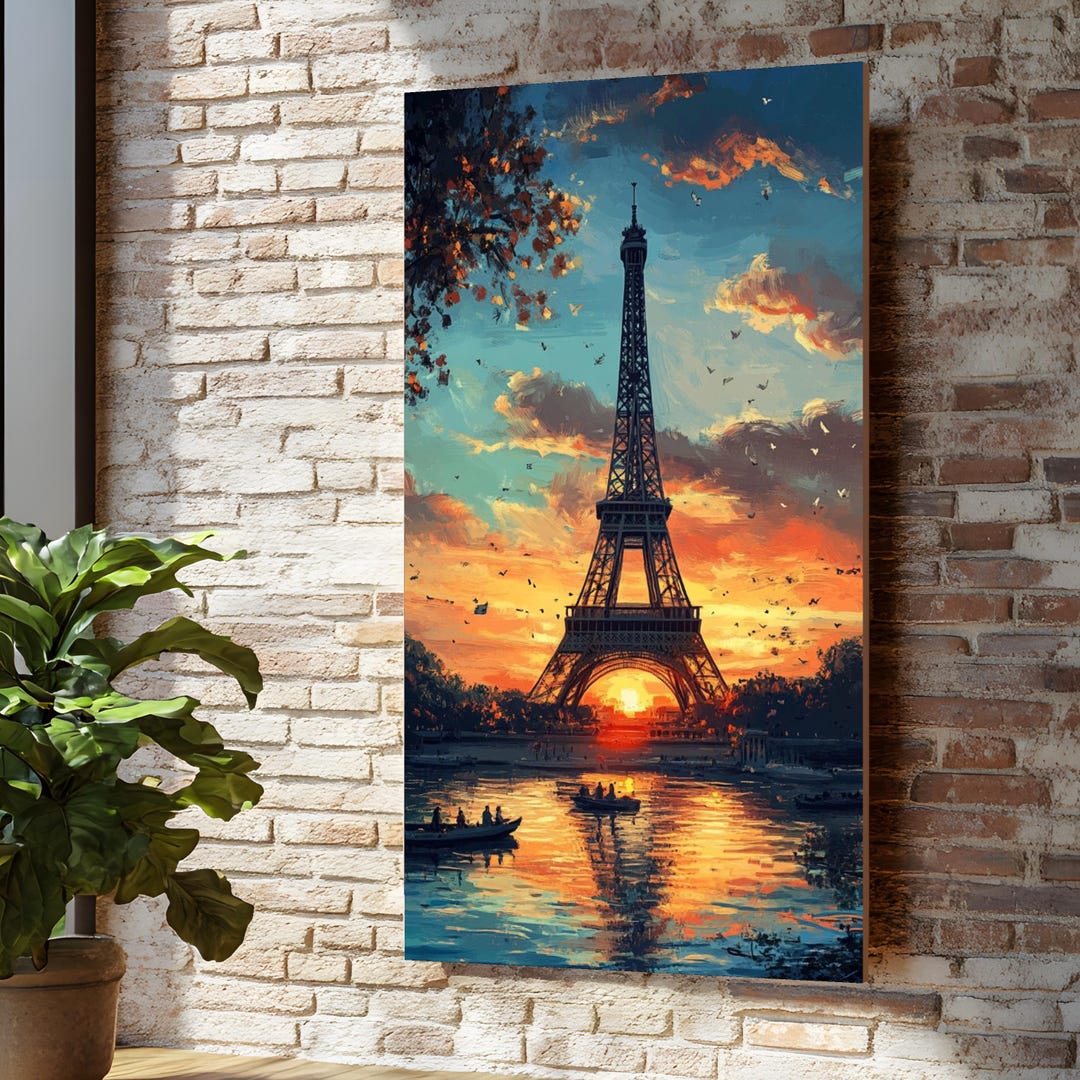 Eiffel Tower Sunset Canvas, Paris Skyline Art, Romantic Wall Print ...