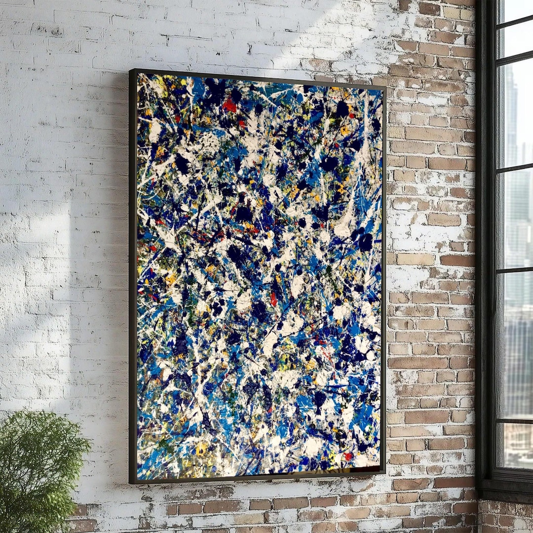 Vibrant Abstract Splatter Canvas Wall Art, Blue White Multi-color ...