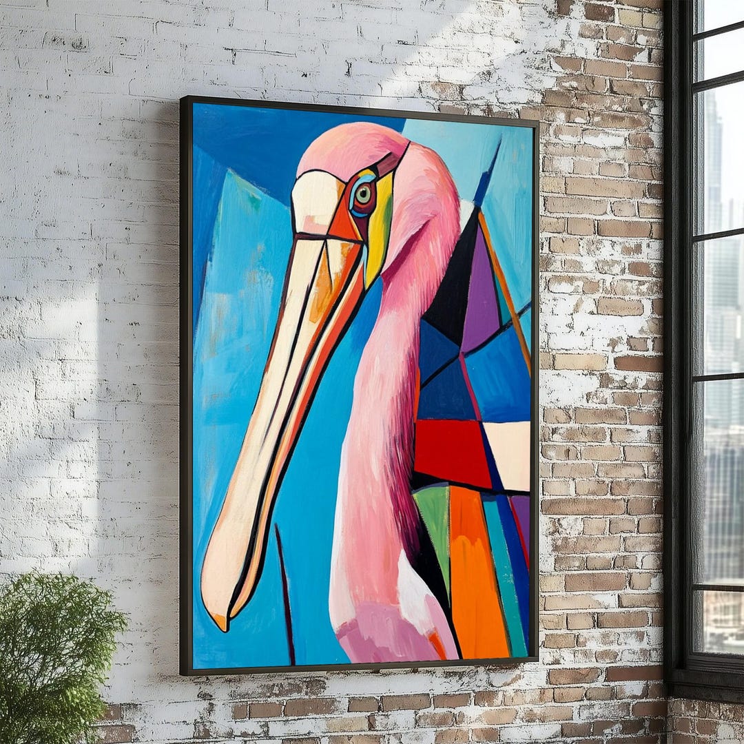 Cubist Flamingo Canvas, Colorful Bird Art, Wall Art Canvas Design ...