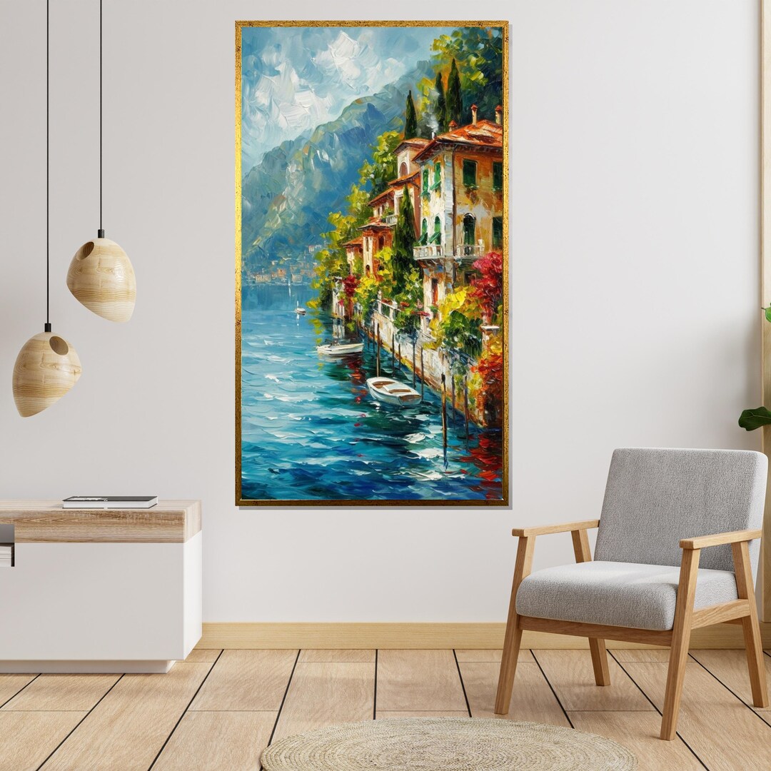 Lake View Canvas, Italian Villa Wall Art, Lakeside House Painting ...
