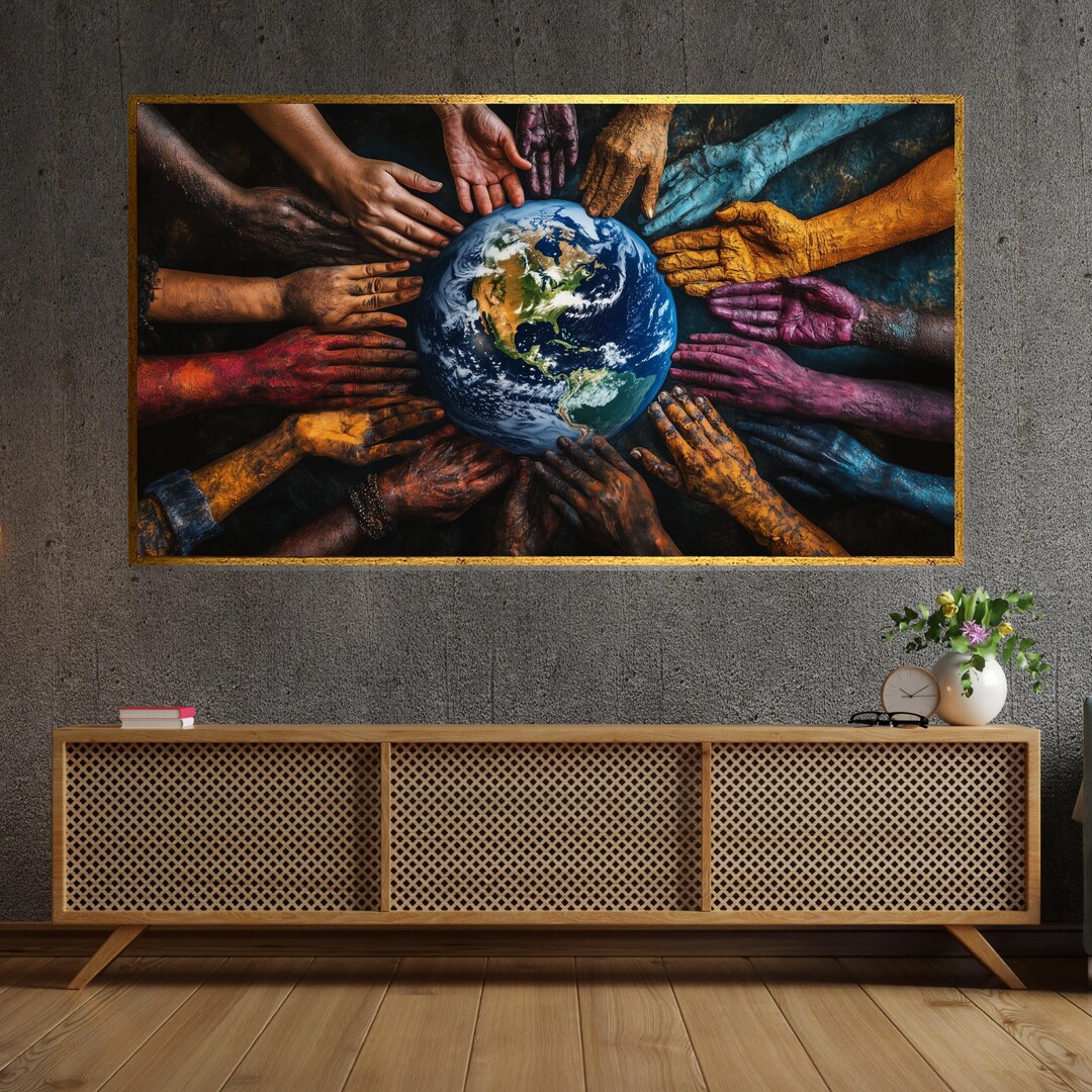 Unity in Diversity Canvas, Hands Around Earth Art, World Peace Poster ...