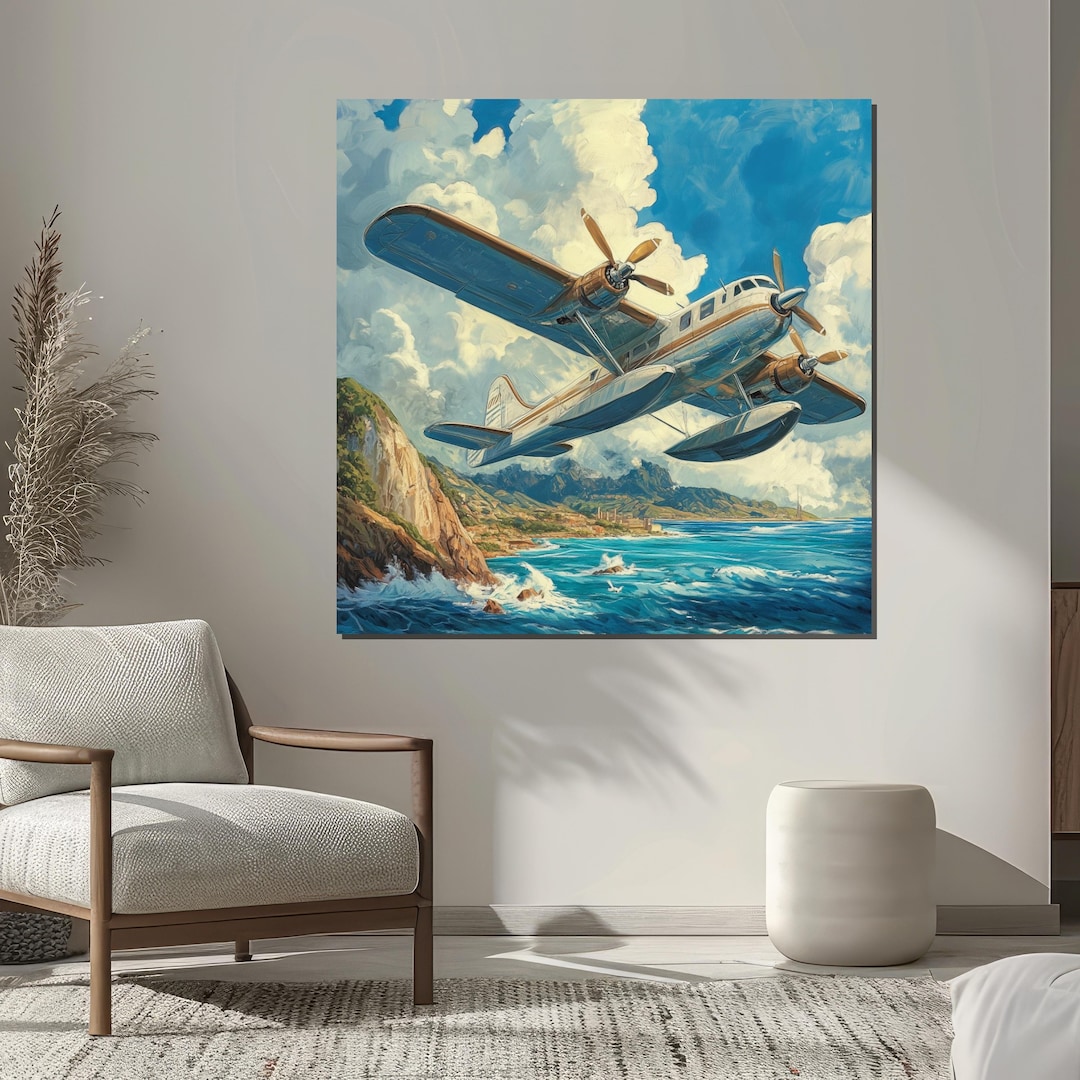 Vintage Seaplane Canvas, Aviation Art, Ocean Landscape Print, Airplane ...