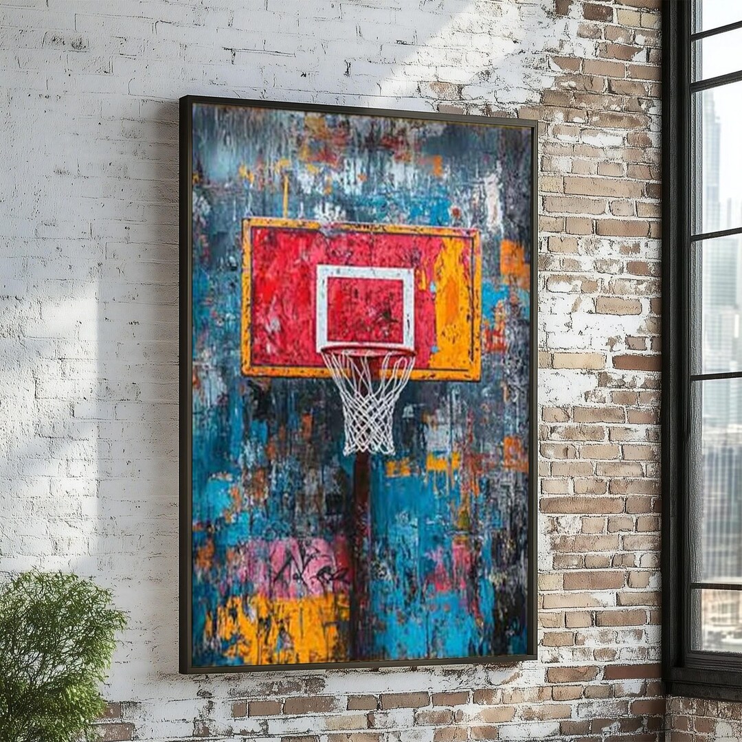 Colorful Basketball Hoop, Vibrant Sports Canvas, Street Art Style ...
