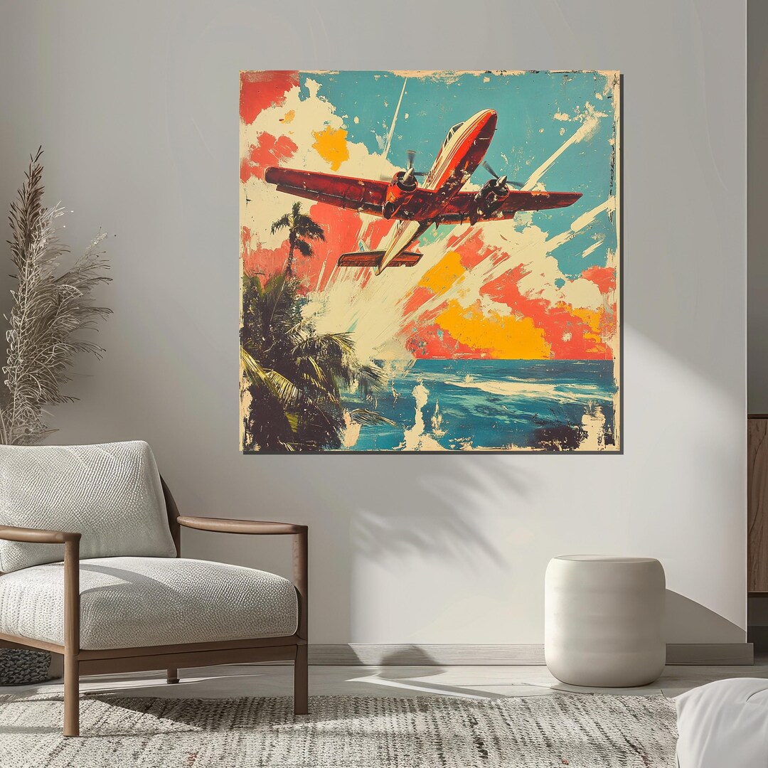 Airplane Ocean Canvas, Tropical Plane Wall Art, Adventure Poster, Wall ...