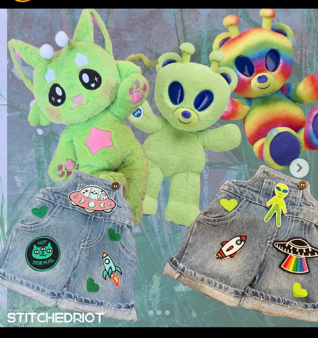 Vintage Build A Bear Overalls With Alien Patch Packs Customizable One ...