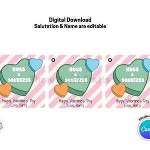 Hugs and Squeezes Valentine, Gift Tag, Preschool, Editable, Digital ...