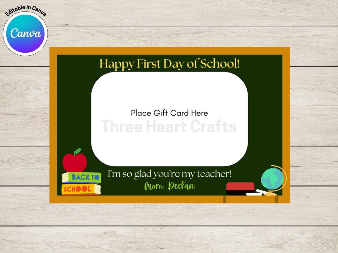Editable Teacher Gift Card, First Day of School (digital Download) - Etsy