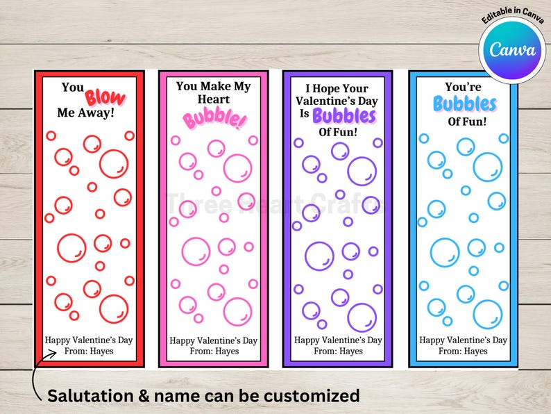 Bubbles Valentine Cards: Non-candy Treat, Editable Names (digital ...