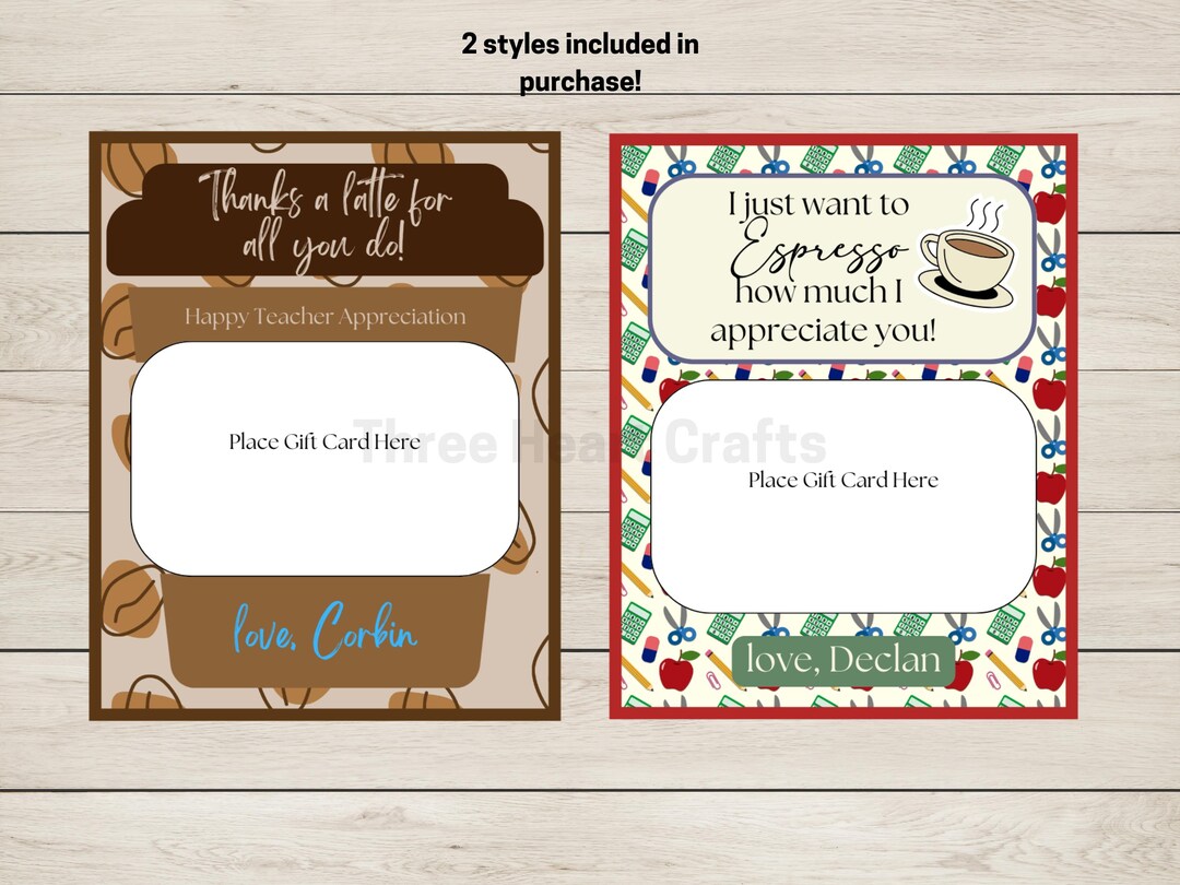 Teacher Appreciation Coffee Gift Card Holder: Editable Design (digital ...