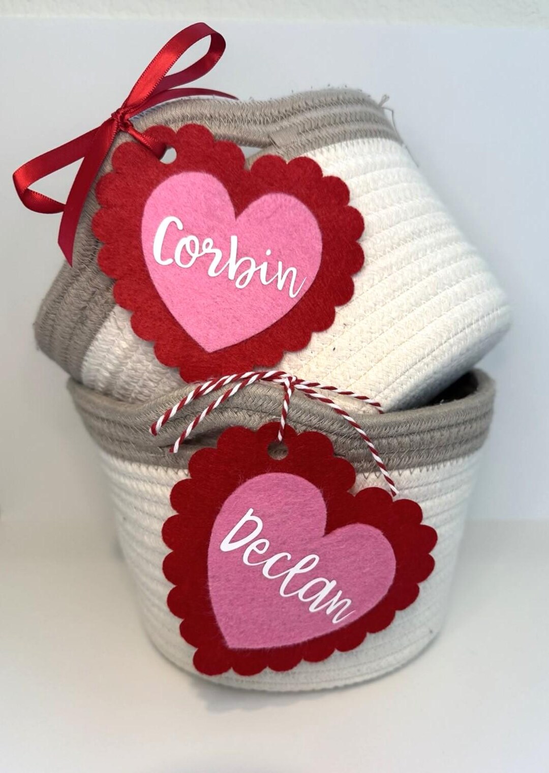 Valentine Basket Name Tag, Felt Heart, Scalloped Heart, Bag Tag, Custom ...