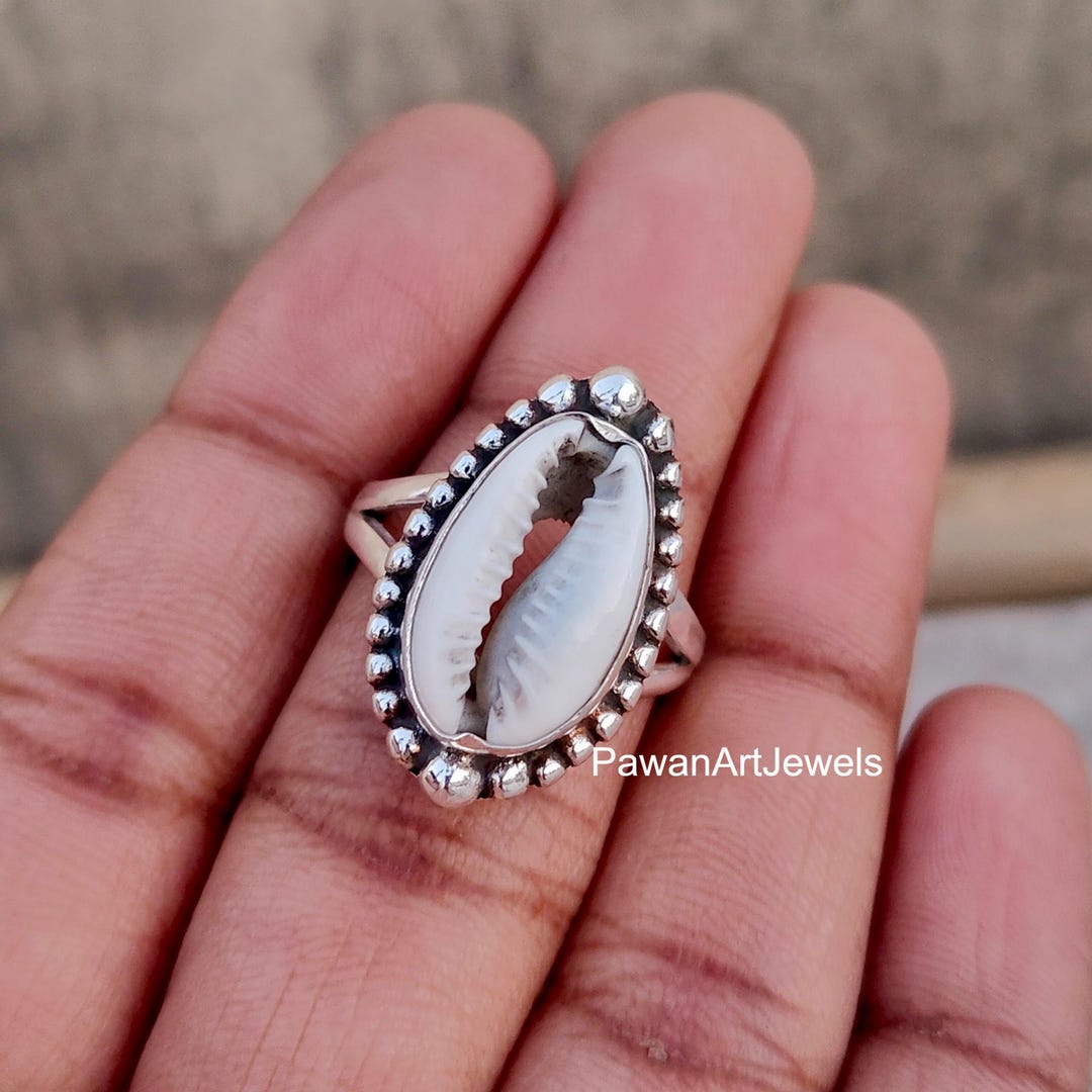 925 Sterling Silver Ring, Cowrie Shell Ring, Dainty Ring, Ocean Shell ...