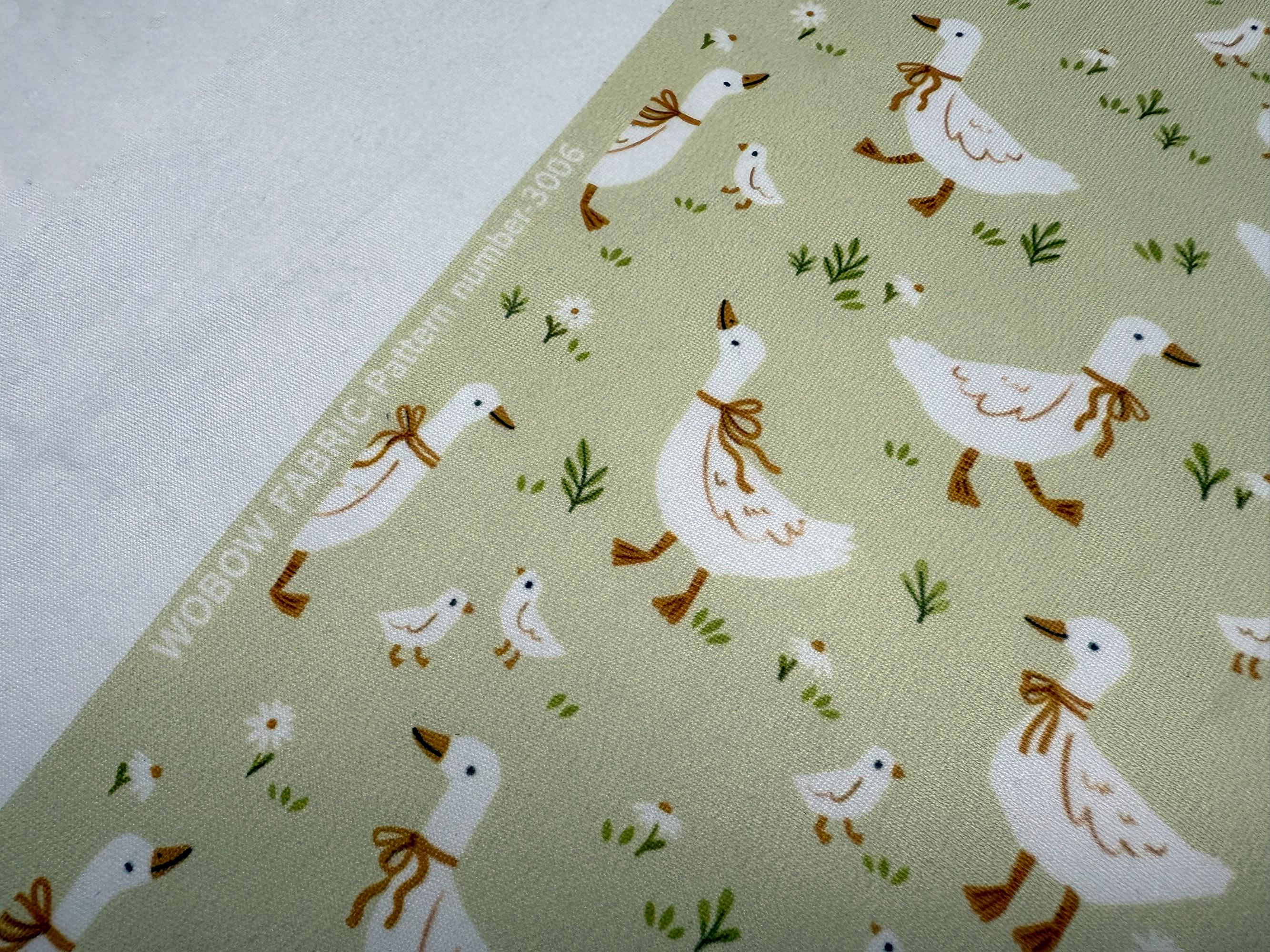Green Floral Duck Print Fabric: Custom Sewing Fabric, Various Materials ...