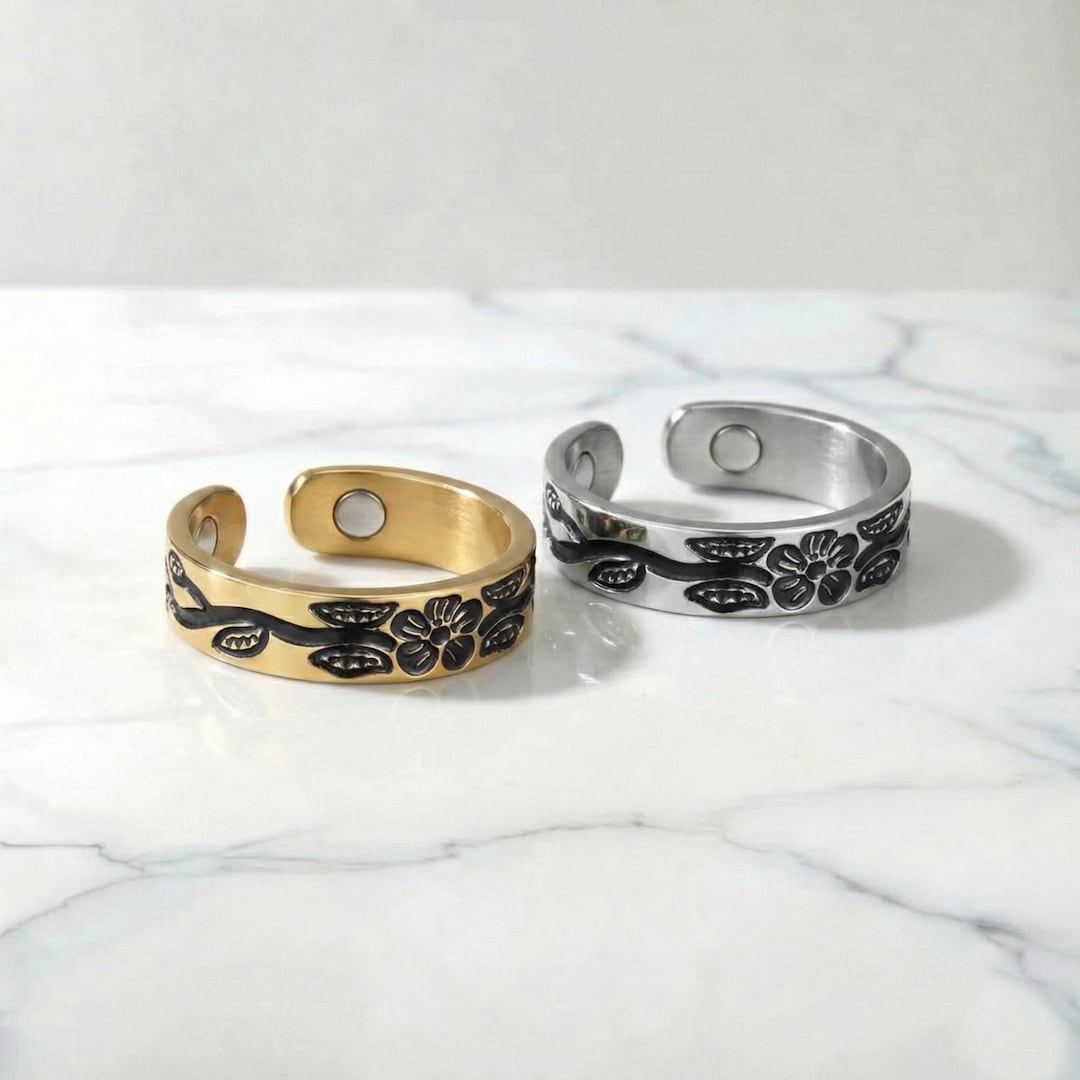 Gold Plated Magnetic Slimming Ring: Stainless Steel Flower Band - Etsy