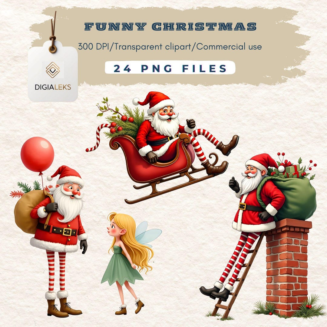 Funny Christmas Clipart|cute Santa&animals Set| Designer Bear Png ...