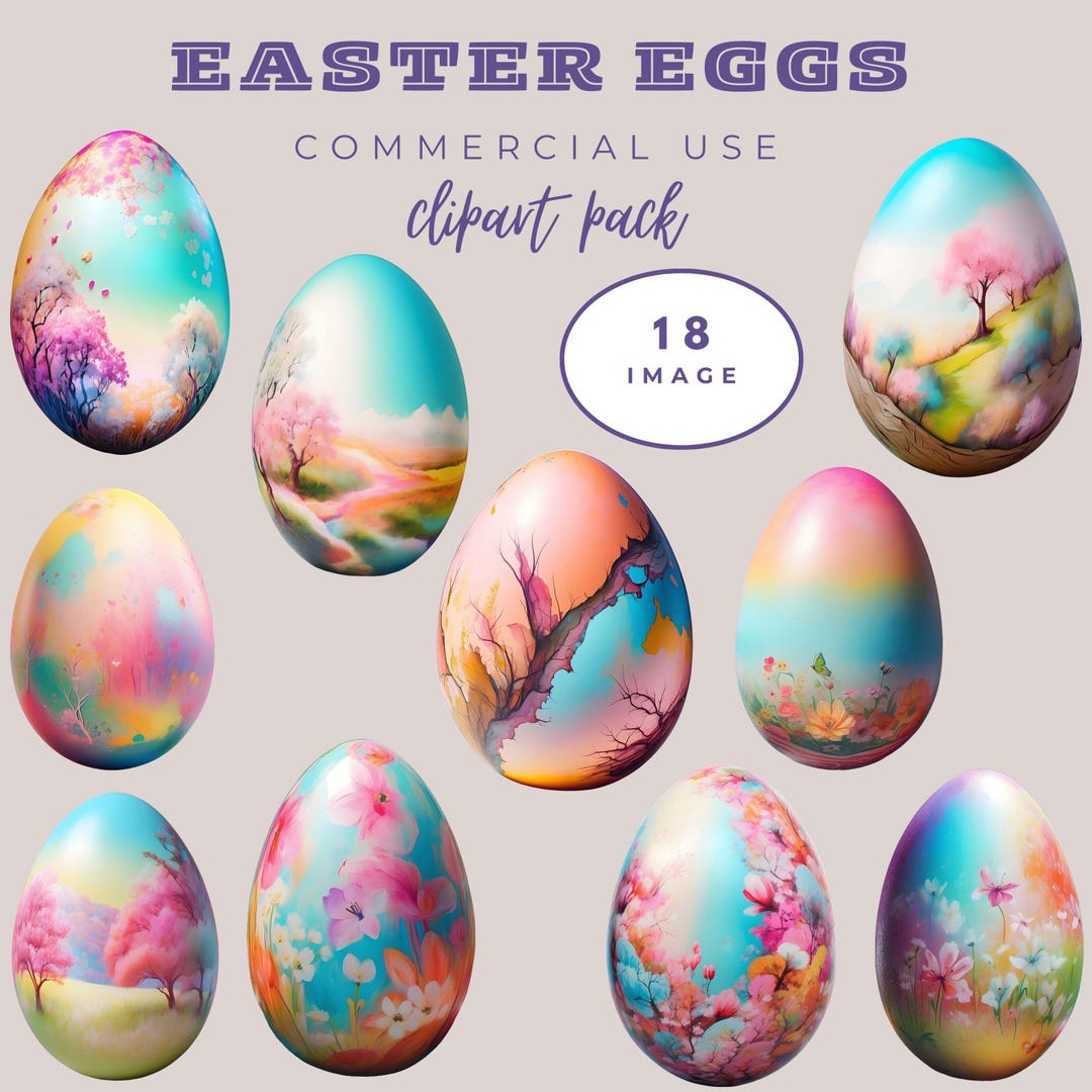 Easter Eggs Clipart, Spring Landscape Illustrations, Commercial Use ...