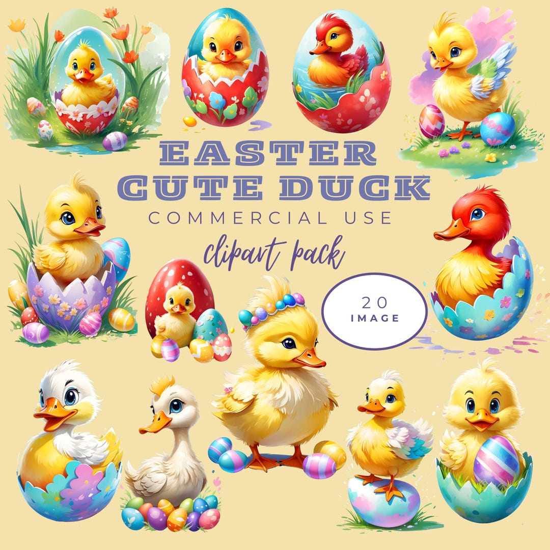 Easter Cute Duck Clipart, Adorable Cartoon Spring Ducklings, Happy ...