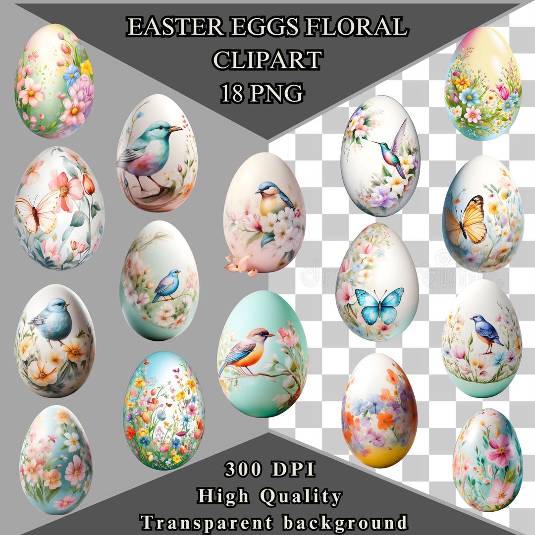 18 PNG Easter Eggs Clipart| Floral Easter Egg Clipart| Floral Egg ...