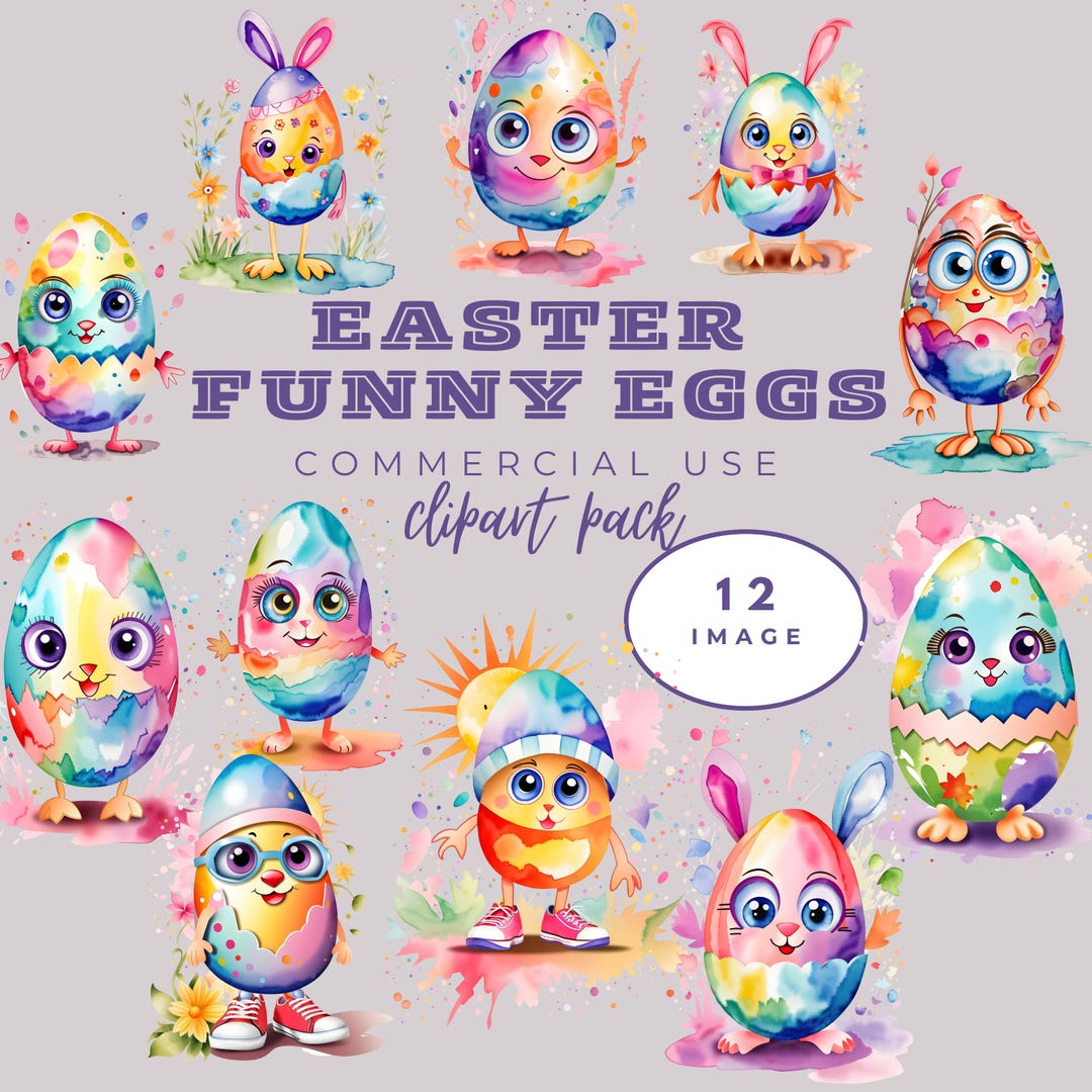 Colorful Easter Eggs Clipart, Cute Holiday Bunny Illustration, Happy ...