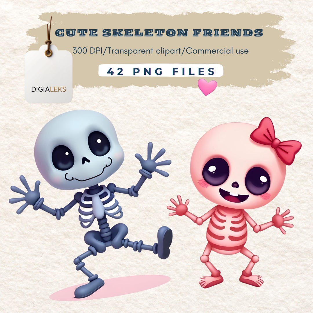 Pastel Skeleton Clipart | Kawaii Halloween Skeleton Characters PNG ...