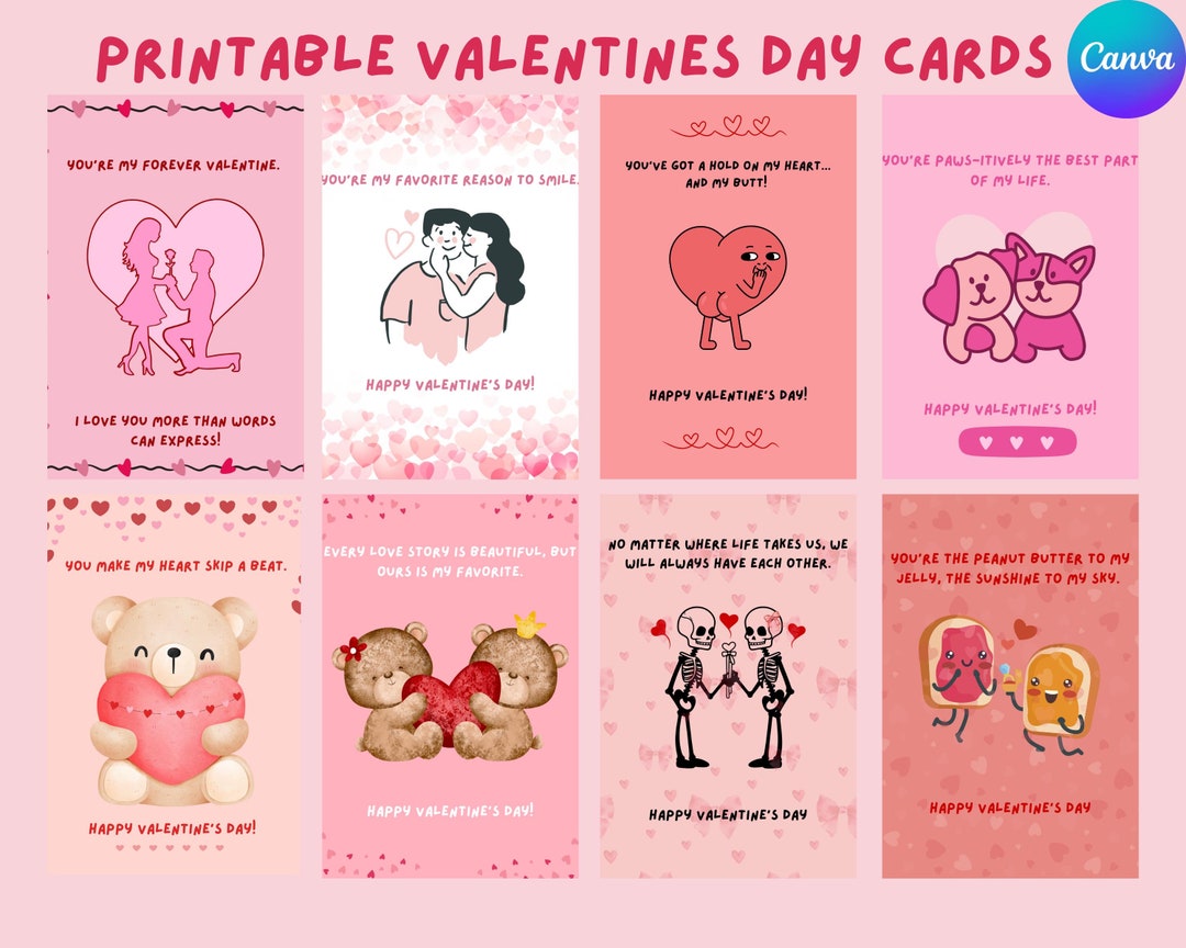 10 Valentines Day Editable, Printable Cards, Gift Idea, Canva Digital ...