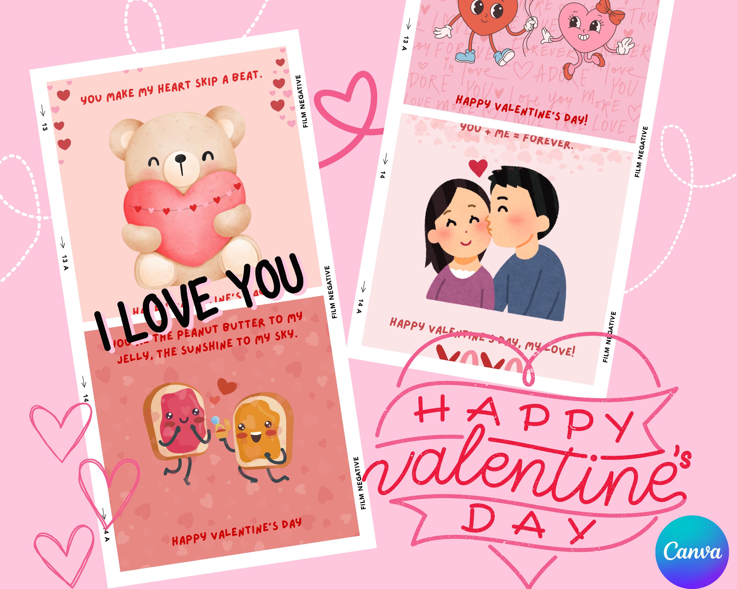 10 Valentines Day Editable, Printable Cards, Gift Idea, Canva Digital ...
