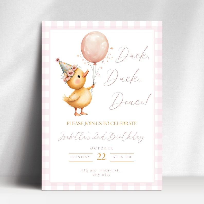 2nd Birthday Invitation Girl Duck, Duck Duck Deuce Silly Goose Birthday ...